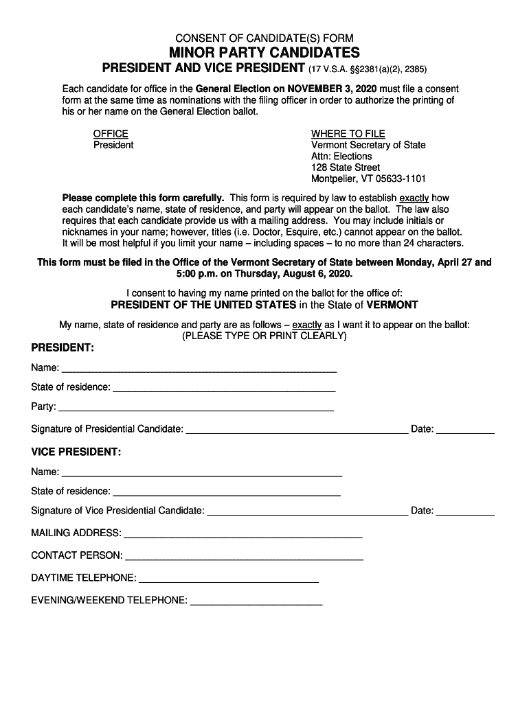 Fillable Online CONSENT OF CANDIDATE(S) FORM (17 V Fax Email Print ...
