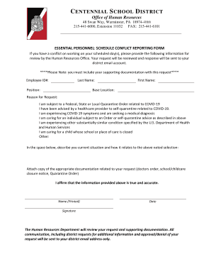 Fillable Online ESSENTIAL PERSONNEL: SCHEDULE CONFLICT REPORTING FORM ...