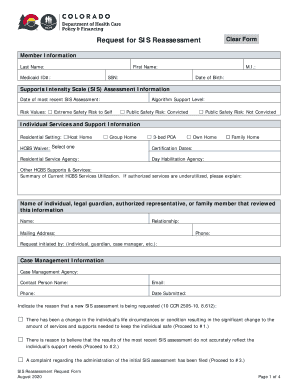 Fillable Online SIS Reassessment Request Form-August 2020 Fax Email ...