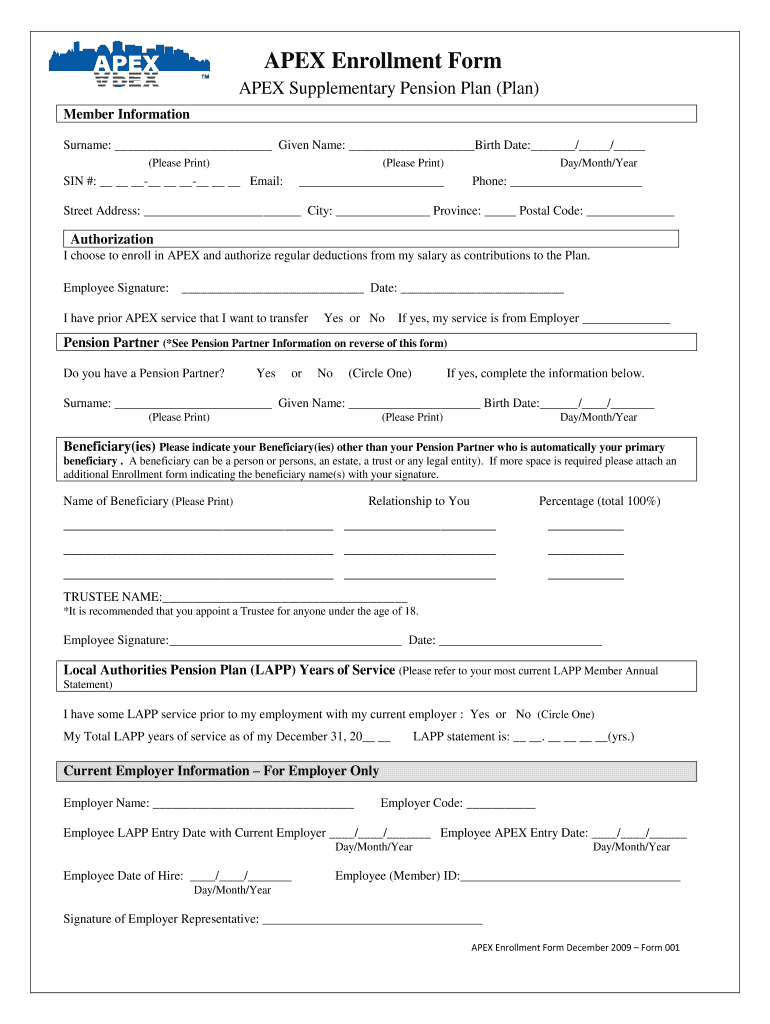 Fillable Online APEX Enrollment Form - Auma Fax Email Print - pdfFiller