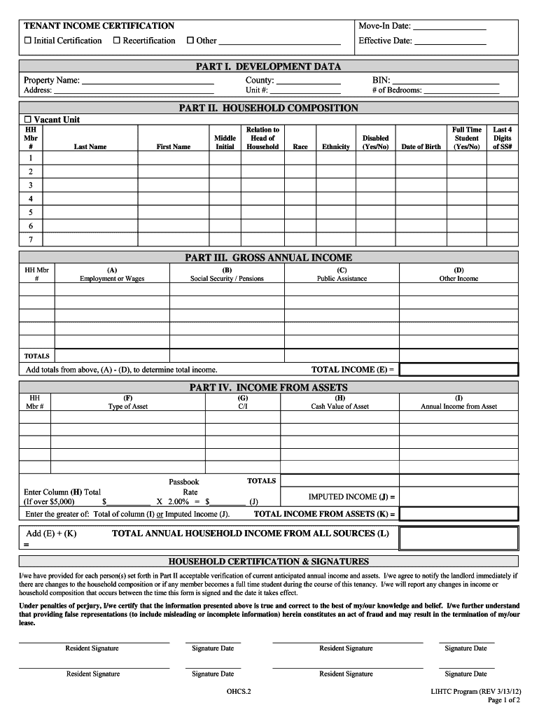 Fillable Online Oregon Compliance Tenant Income Certification Form ...