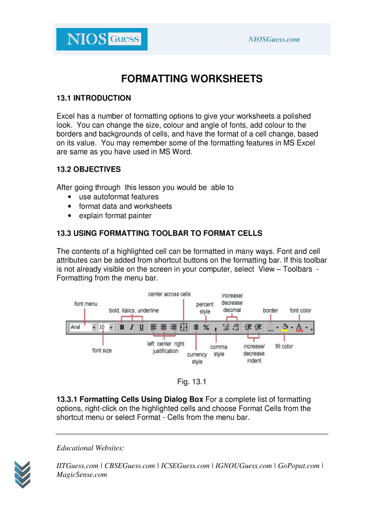 Fillable Online Lesson 13- Formatting Worksheets Fax Email Print ...