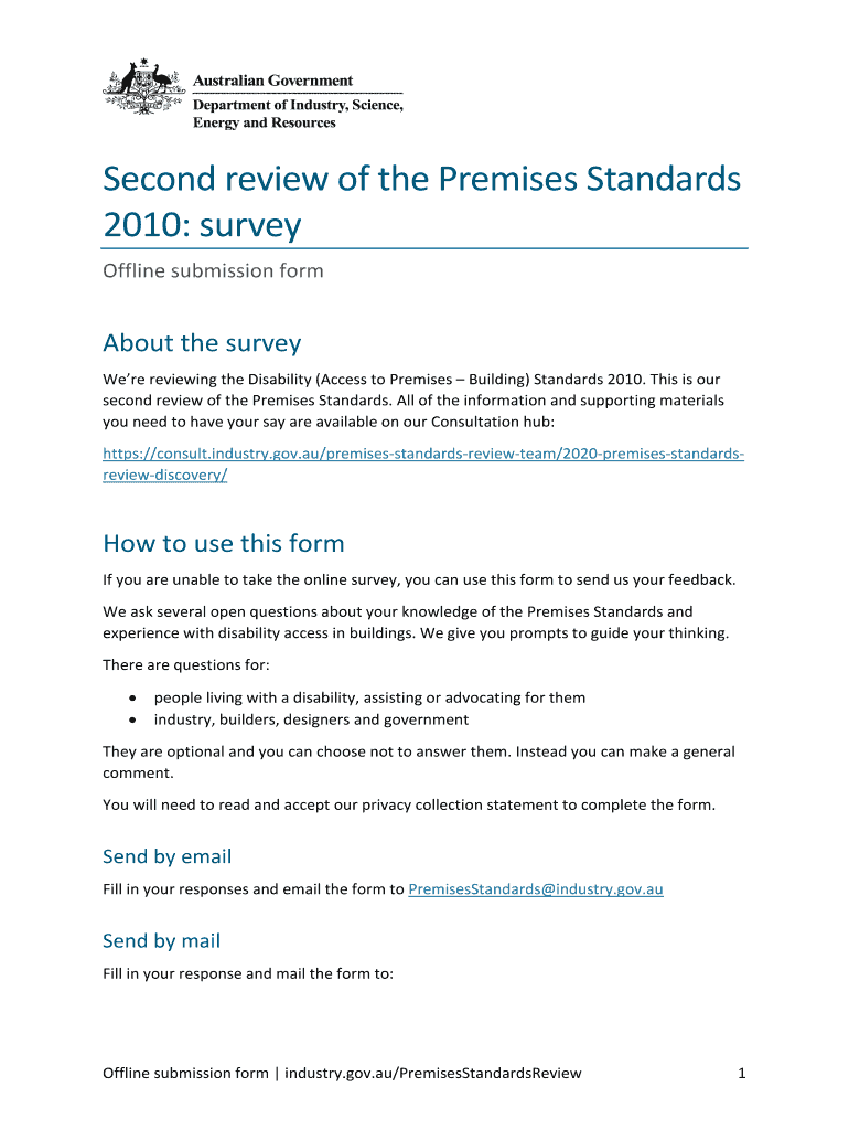 Fillable Online 2020 Premises Standards Review Survey offline survey ...