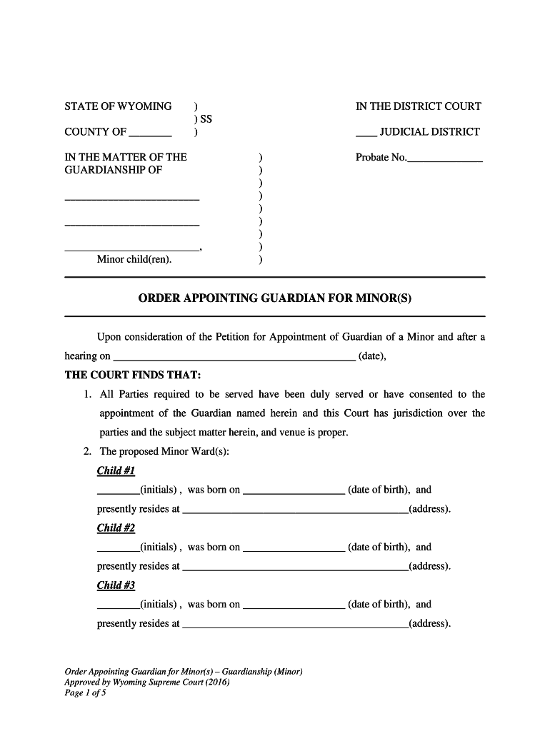 Fillable Online ORDER APPOINTING GUARDIAN FOR MINOR(S) Fax Email Print ...
