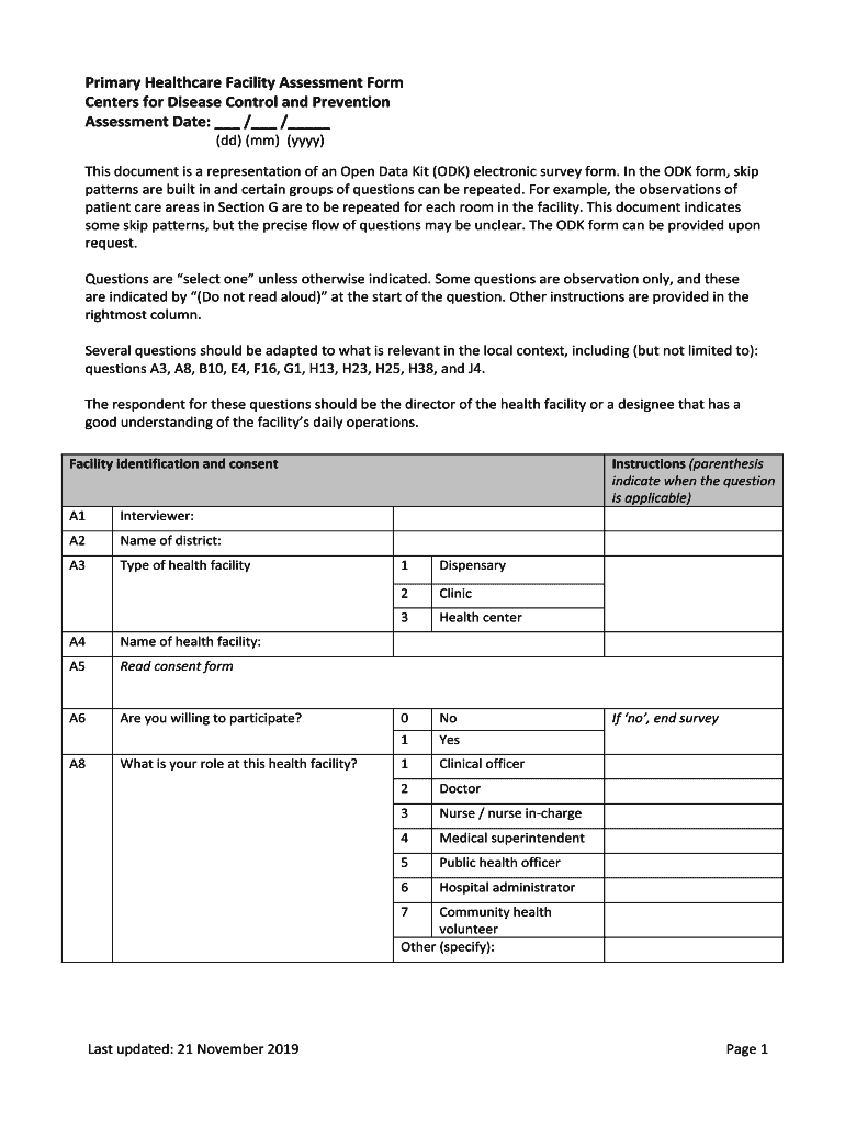 Fillable Online Primary Healthcare Facility Assessment Form. Primary ...