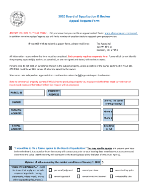 Fillable Online 2020 Board of Equalization and Review Appeal Request ...