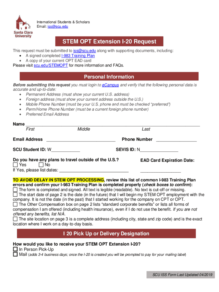 Fillable Online STEM OPT Training Plan (Form I-983) - Santa Clara ...