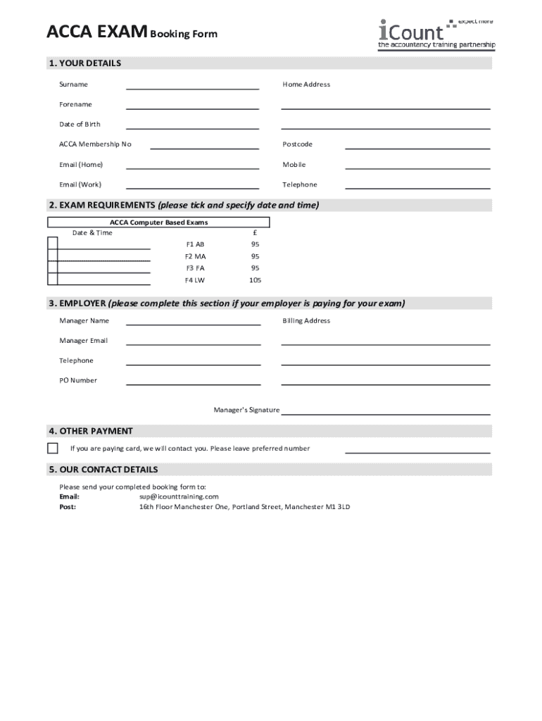 Fillable Online ACCA EXAM Booking Form Fax Email Print - pdfFiller