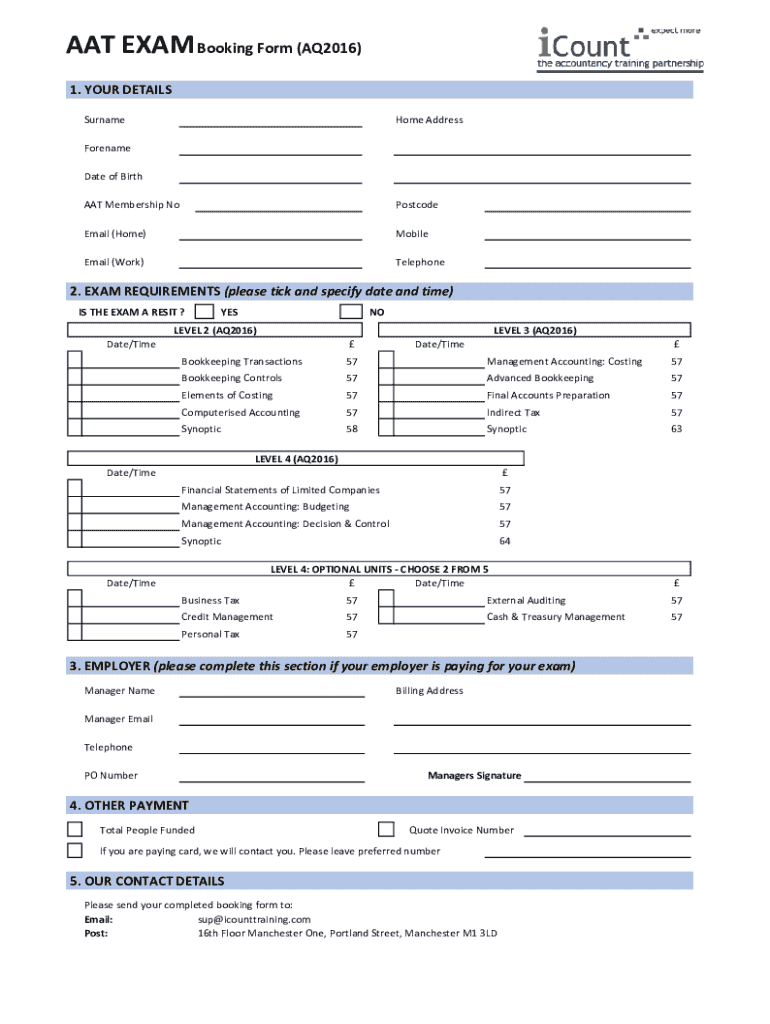 Fillable Online AAT Exam Fees at AAT Assessment Centre - Osborne ...