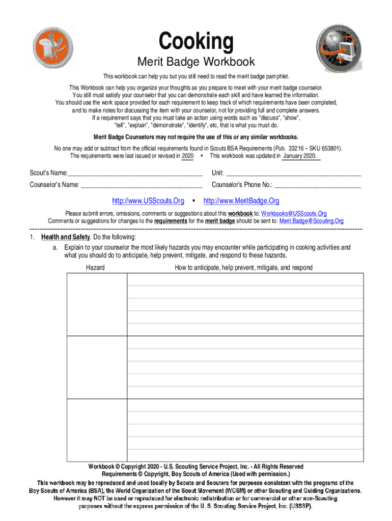 Cooking Merit Badge Pdf - Fill Online, Printable, Fillable, Blank ...