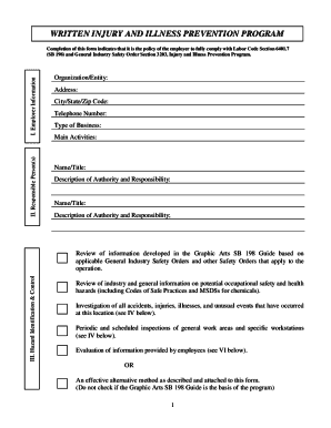 Fillable Online WRITTEN INJURY AND ILLNESS PREVENTION PROGRAM Fax Email ...
