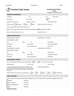 Fillable Online Developmental History Form Updated: December 2019 Fax ...