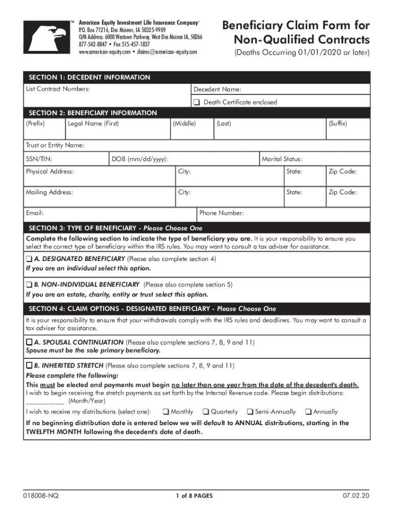 Fillable Online Beneficiary Claim Form for Fax Email Print - pdfFiller