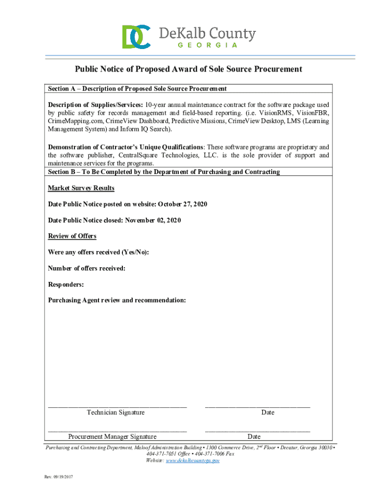 Fillable Online Section A Description of Proposed Sole Source ...