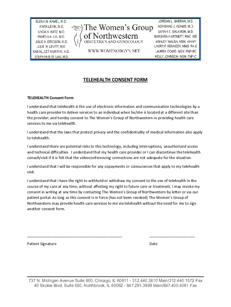 Fillable Online telehealth consent form - Women's Group of Northwestern Fax Email Print - pdfFiller