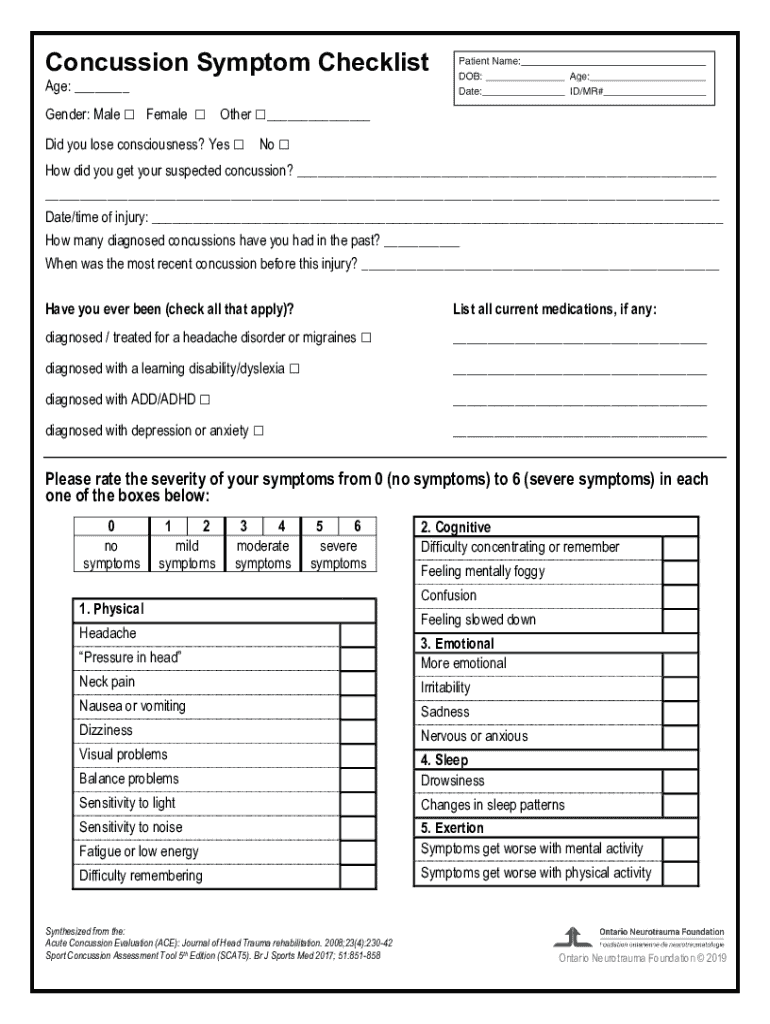 Fillable Online Diagnosis/Assessment of Concussion/mTB - Guideline for ...