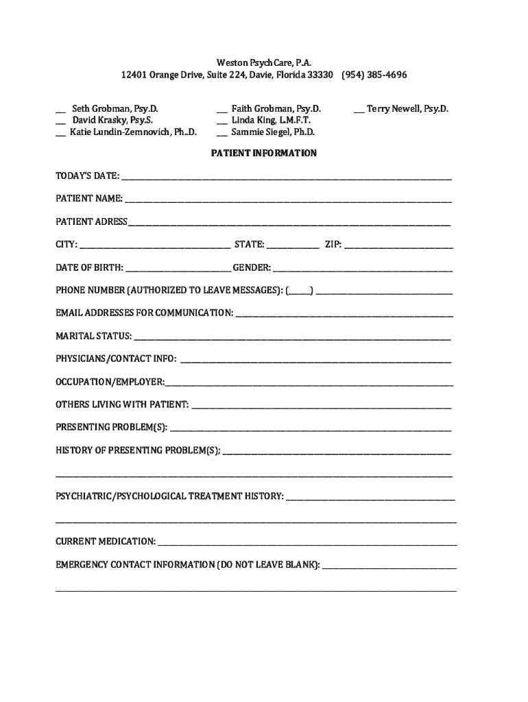 Fillable Online weston psychcare Fax Email Print - pdfFiller