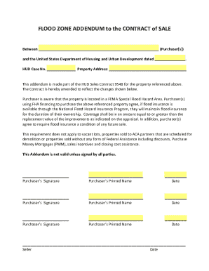 Fillable Online FLOOD ZONE ADDENDUM to the CONTRACT of SALE Fax Email ...