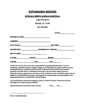 Fillable Online EUTHANASIA RECORD Fax Email Print - pdfFiller
