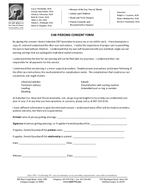 Fillable Online ear piercing consent form - Suburban Ear, Nose and ...