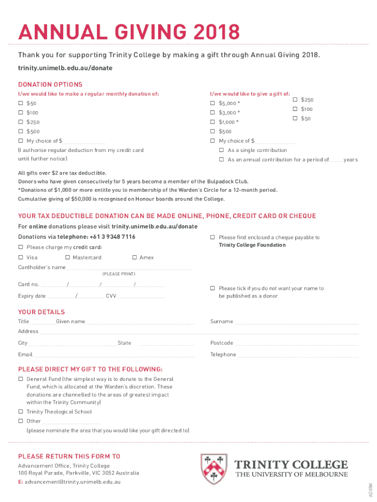 Fillable Online Thank you for supporting Trinity College by making a ...