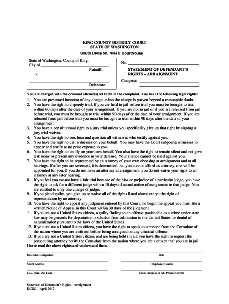 Fillable Online Statement of Defendant's Rights - Arraignment Fax Email ...