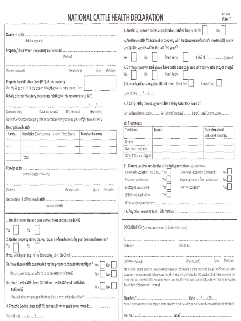 Fillable Online Are the cattle from an EBL accredited or certified free ...