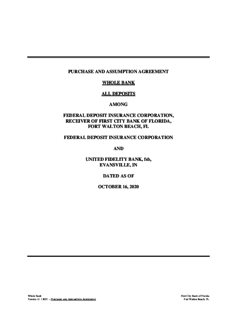 Fillable Online First City Bank of Florida, Fort Walton Beach, FL P&A ...
