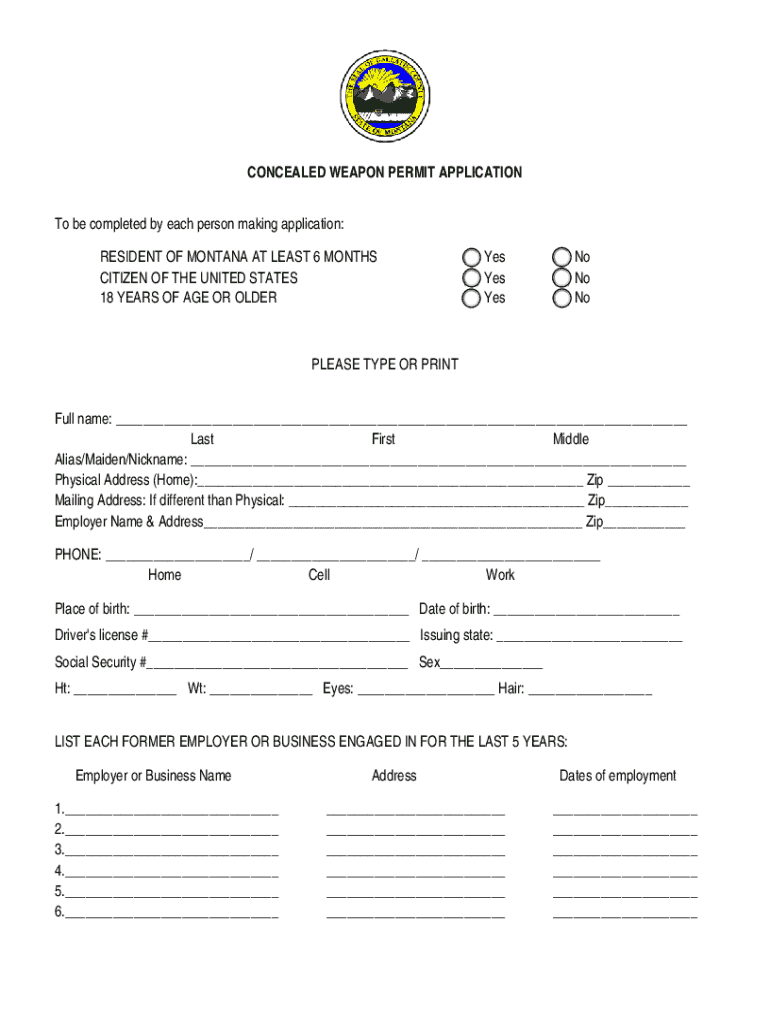 Fillable Online CONCEALED WEAPON PERMIT APPLICATION - Park County, Montana Fax Email Print ...