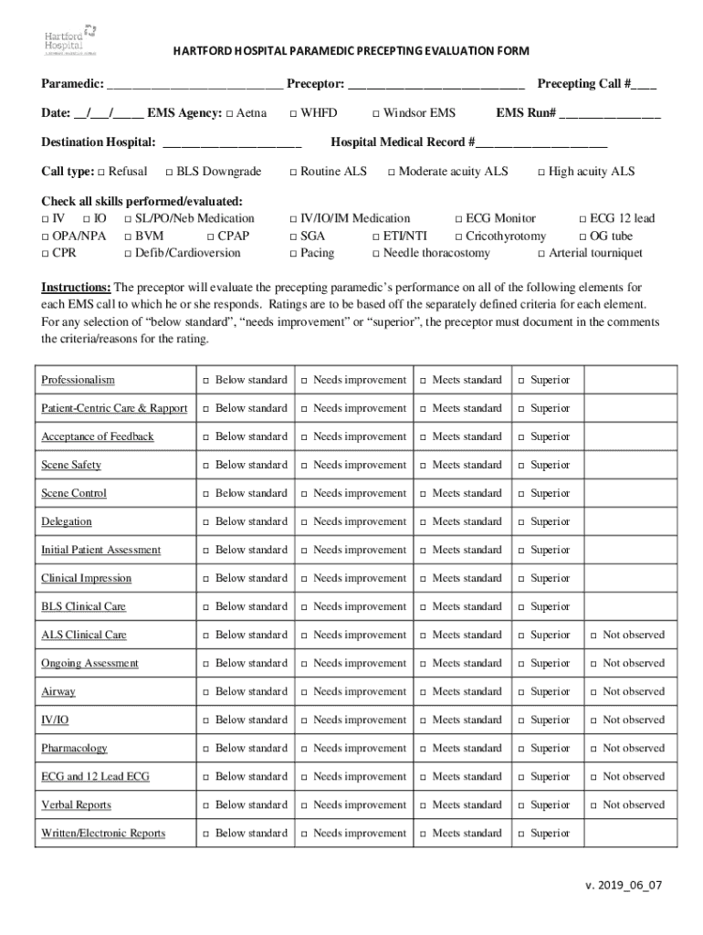 Fillable Online PDF Paramedic Precepting Evaluation Form - Hartford ...