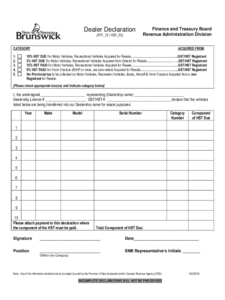 Dealer Declaration Form - Fill Online, Printable, Fillable, Blank ...