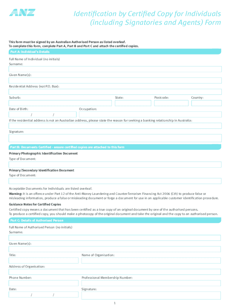 Fillable Online Identification by Certified Copy for Individuals Fax ...