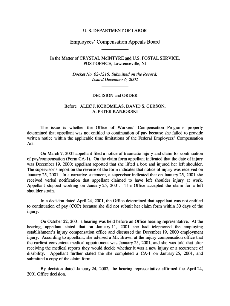 Fillable Online 02-1216: CRYSTAL McINTYRE and U.S. POSTAL SERVICE ...