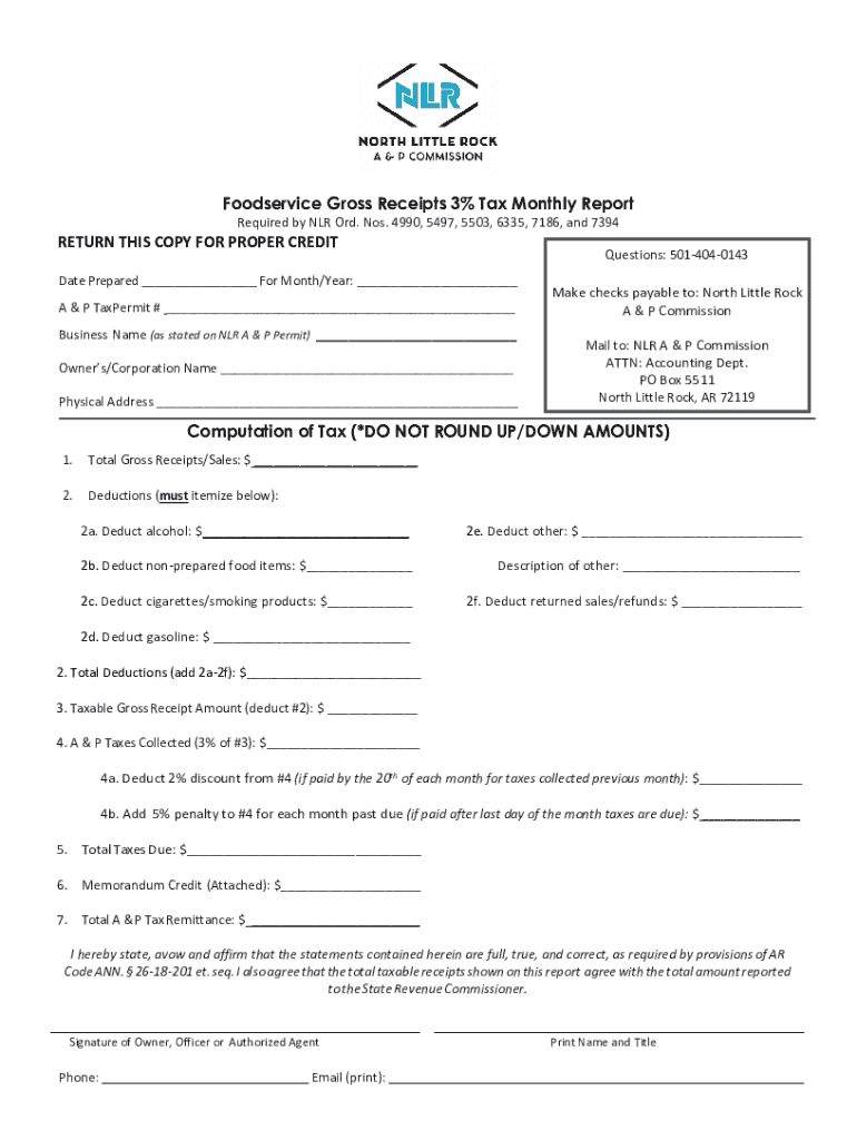 Fillable Online A&P Restaurant Tax Form.pdf - City of North Little Rock ...