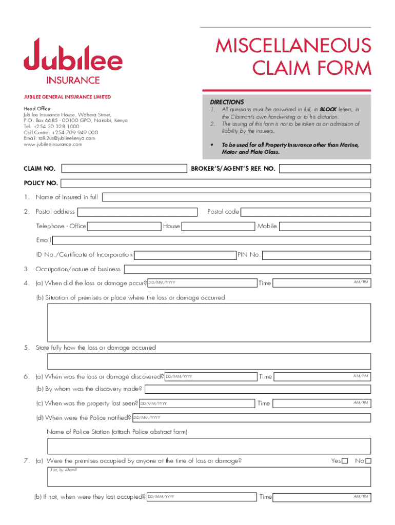 Jubilee Medical Claim Form - Fill Online, Printable, Fillable, Blank ...