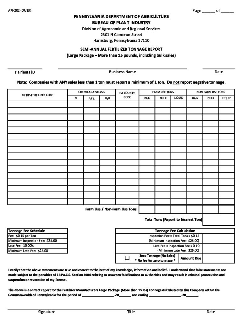 Fillable Online Large Package Semi-Annual fertilizer Tonnage Report Fax ...