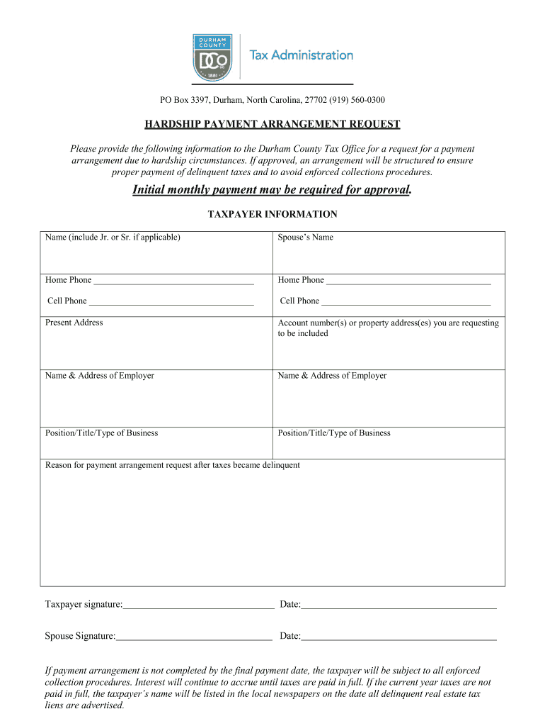 Fillable Online Hardship Payment Arrangement Request Fax Email Print - pdfFiller