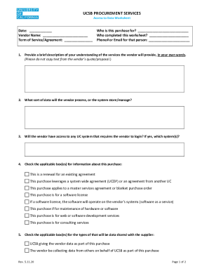 Fillable Online UCSB Procurement - Access to Data Worksheet 5-11-20 Fax Email Print - pdfFiller