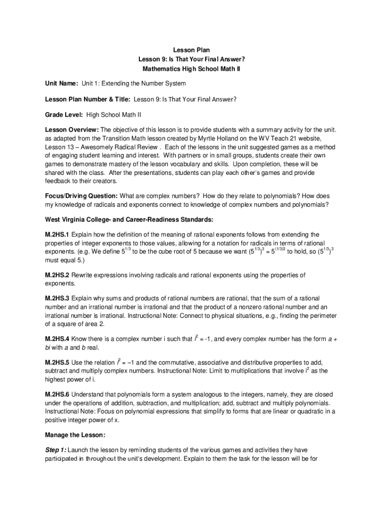 Fillable Online Lesson 9: Is That Your Final Answer? Fax Email Print ...