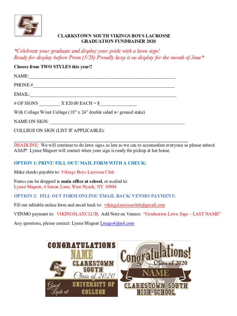 Fillable Online 2021 Grad Yard Sign - Robinson All Night Grad Party Fax ...