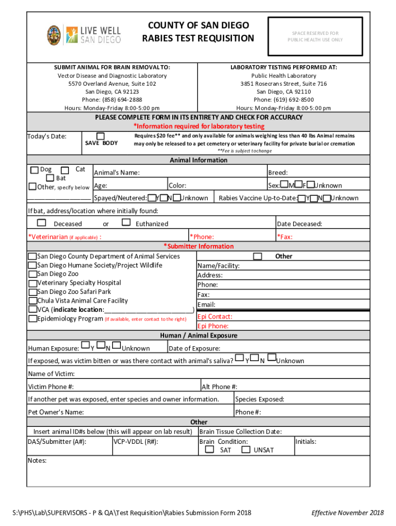 Fillable Online RABIES TEST REQUISITION Fax Email Print - pdfFiller