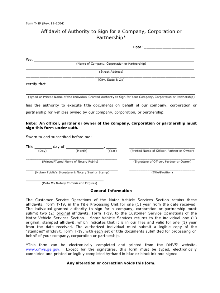 Fillable Online Affidavit of Authority to Sign for a Company, Corporation or ... Fax Email Print ...