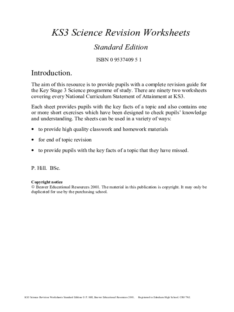 Fillable Online KS3 Science Revision Worksheets Standard Edition. Key ...