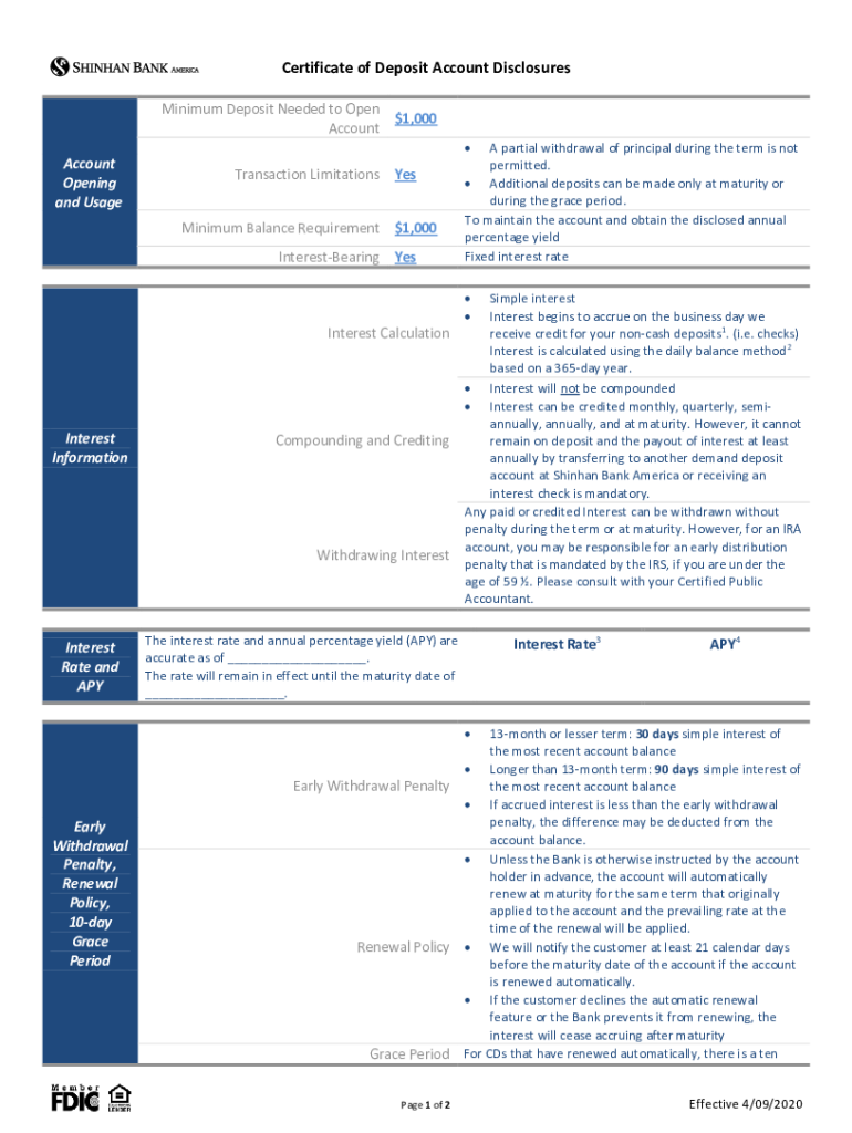 Fillable Online Certificate of Deposit Account Disclosures Fax Email ...