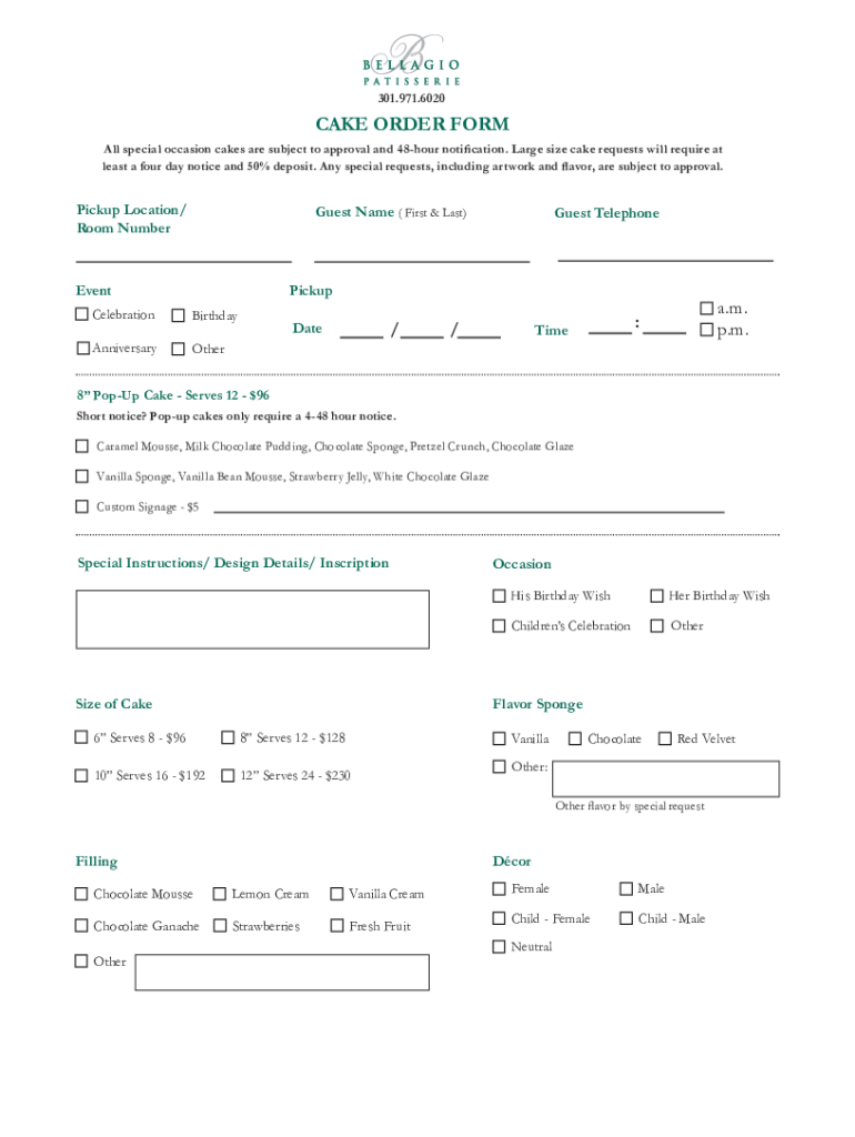 Fillable Online Patisserie Cake Order Form. Patisserie Cake Order Form ...