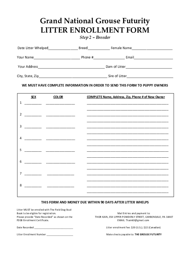 Fillable Online Grand National Grouse Futurity Fax Email Print - pdfFiller