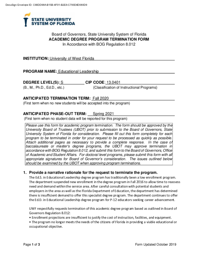 Fillable Online Program Termination Form. Degree program termination ...
