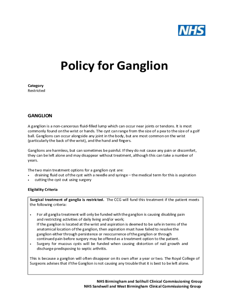 Fillable Online Policy for Ganglion - Birmingham and Solihull CCG Fax ...