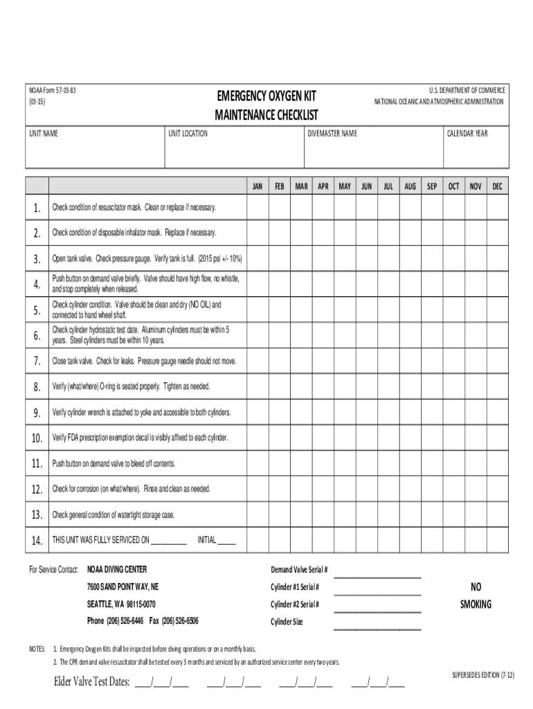 Fillable Online NOAA Form 57-03-83 Emergency Oxygen Kit Maintenance ...