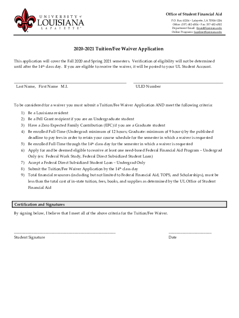 Fillable Online financialaid louisiana Fillable Online financialaid louisiana Box 41206 ...